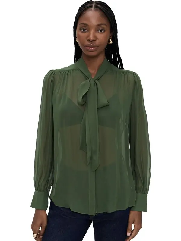 Alice + Olivia Thayer Tie Neck Blouse - Dark Olive