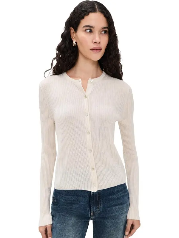 Vince Ribbed Cashmere Cardigan - White Sand