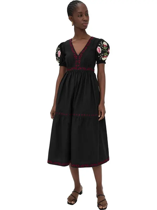 Fanm Mon Gana Embroidered Midi Dress - Black