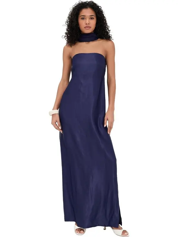DIARRABLU Strapless Maxi Dress With Shawl - Solid Navy