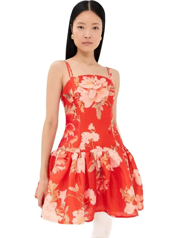 LEO LIN Lorena Ruffled Mini Dress - Saffron Peony Print