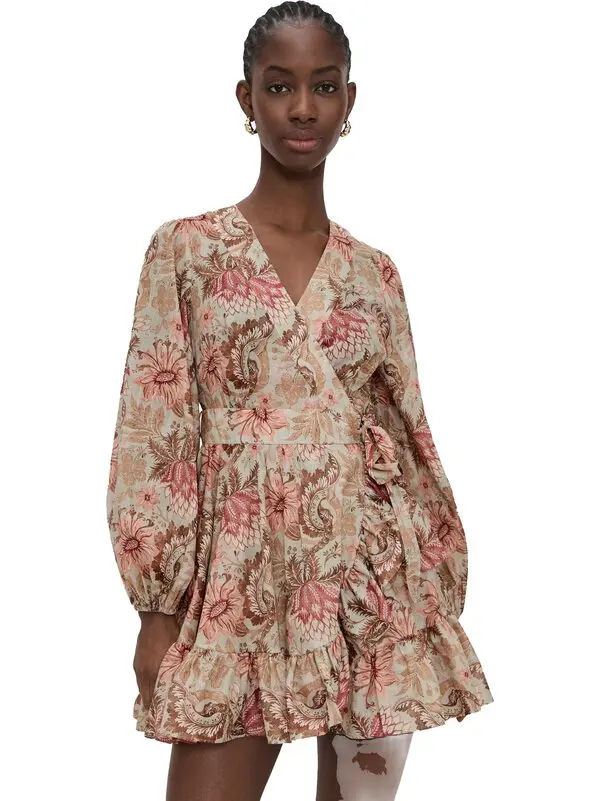 Zimmermann Daylight Mini Wrap Frill Dress - Stamp Floral Sage