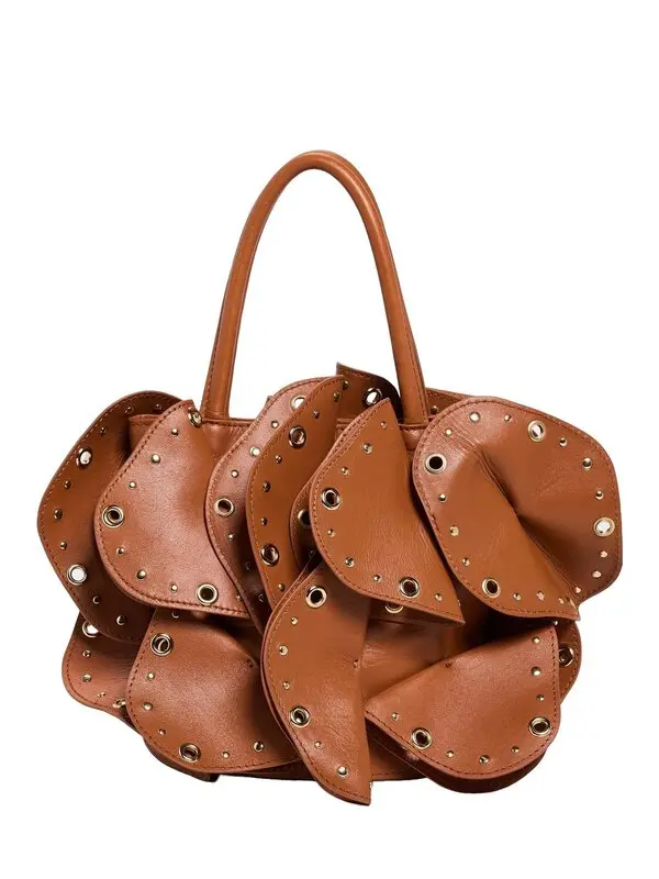 Farm Rio Flower Studded Handheld Bag - Cuoio