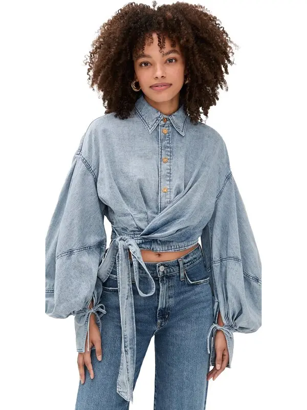 Zimmermann Rebellion Denim Wrap Top - Castaway