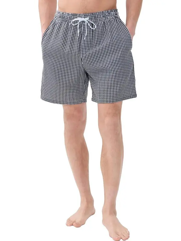 DUR DOUX Checked Seersucker Swim Trunks - Black, White