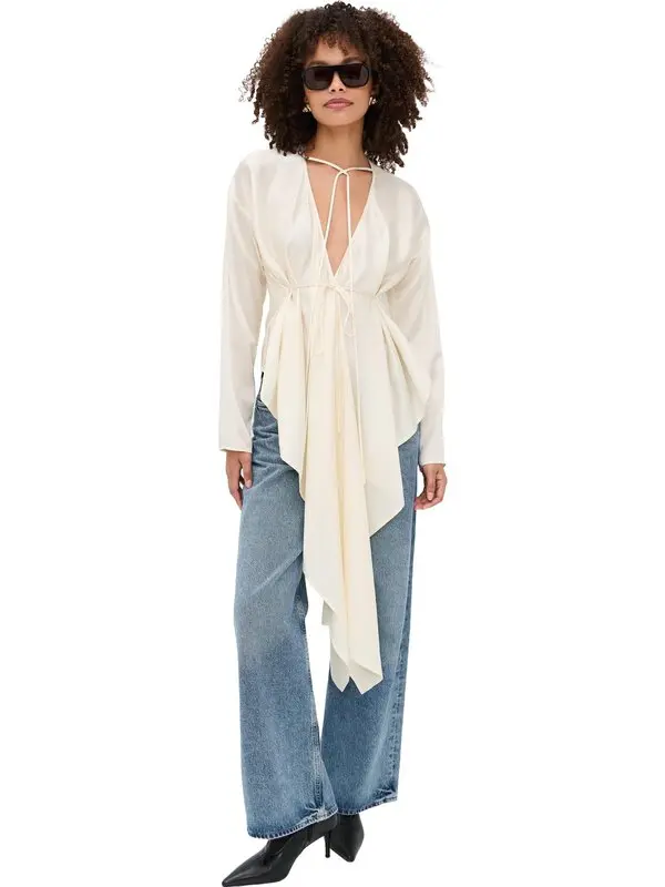 Helmut Lang Long Sleeve Scarf Drape Top - Ivory