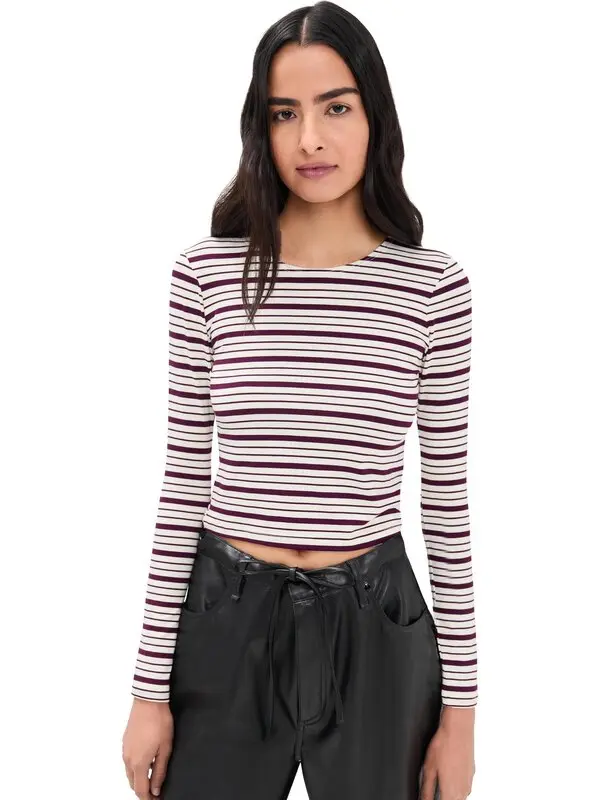 LE BOP Striped Long Sleeve Tee - Burgundy/ivory