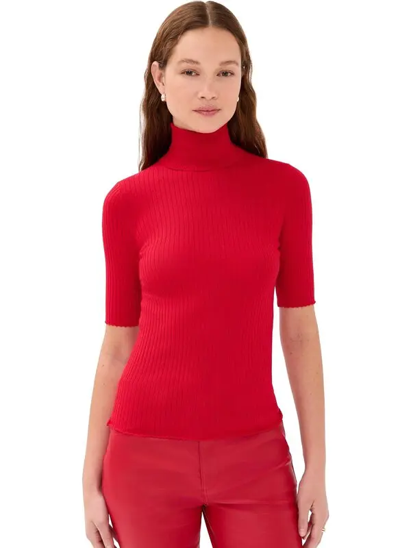 Sprwmn Short Sleeve Turtleneck Top - Red