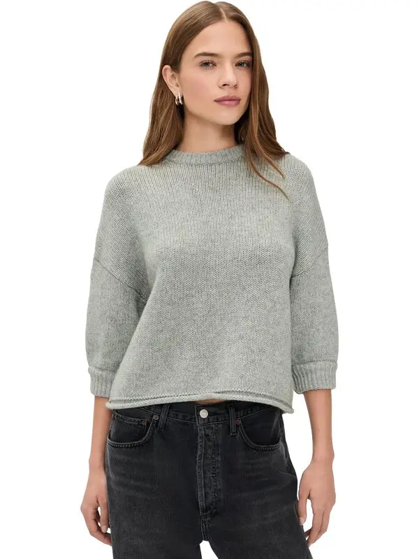 Secular 3/4 Sleeve Crew Neck Sweater - Grey