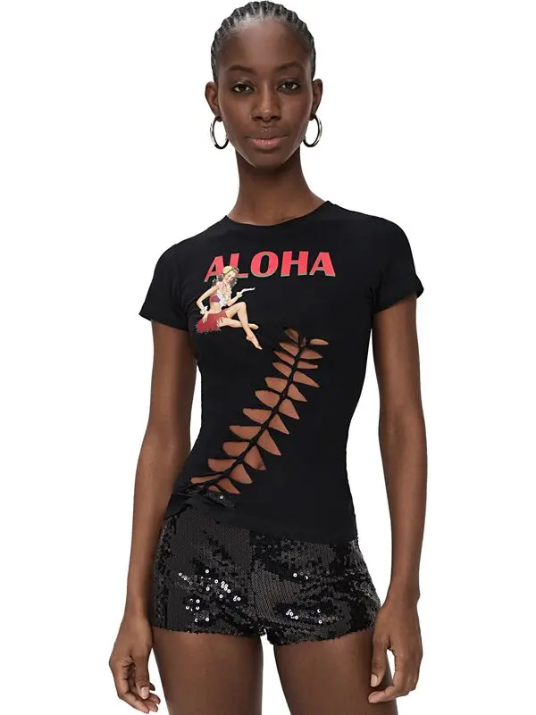 LESLIE AMON Aloha Graphic Tee - Black