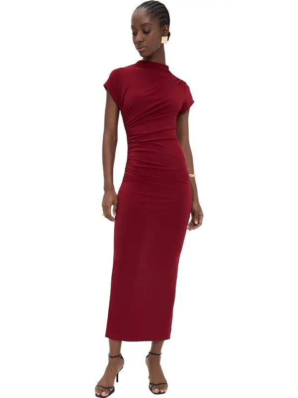 JBQ Maxi Length Dress With Mock Neck - Sangria