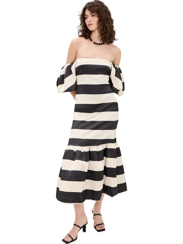 Caroline Constas Angela Striped Gown - Black Ivory Stripe