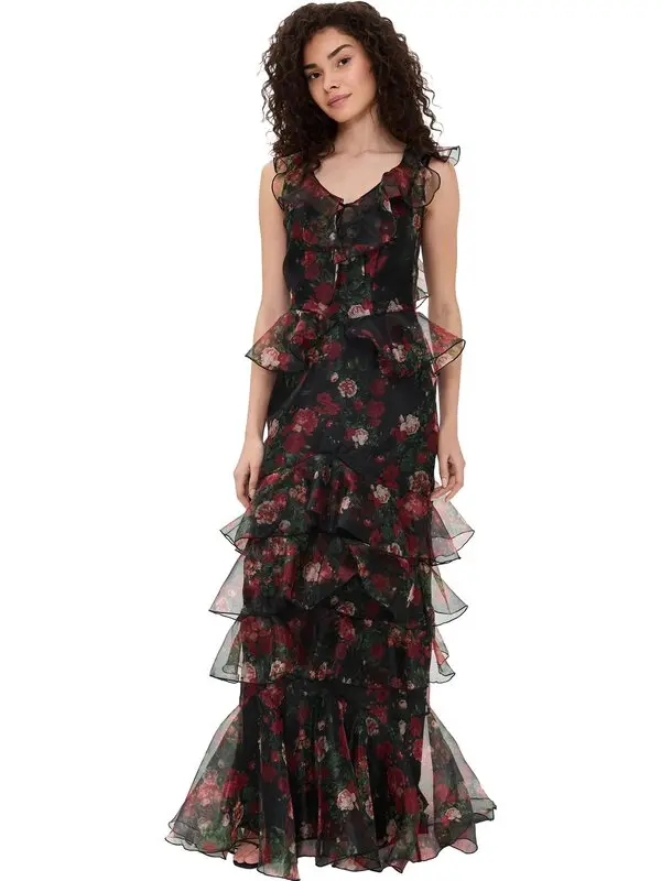 DAMARIS BAILEY Carmen Floral Print Organza Maxi Dress - Black Floral