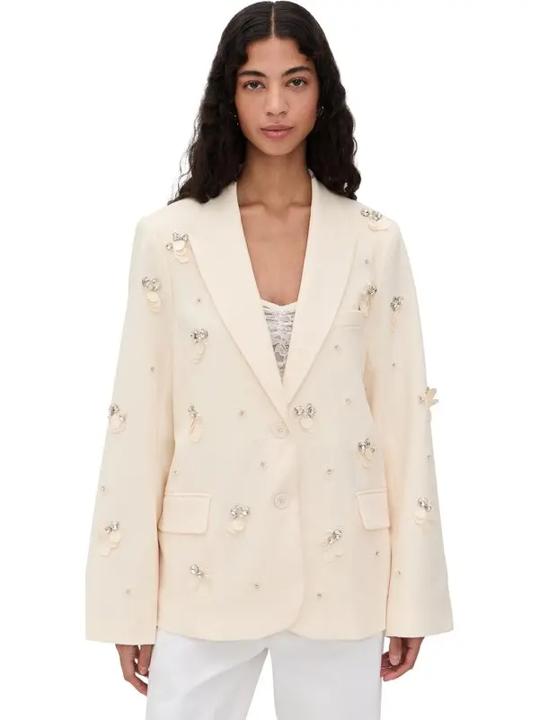 GUIZIO Embellished Oversized Blazer - Ivory