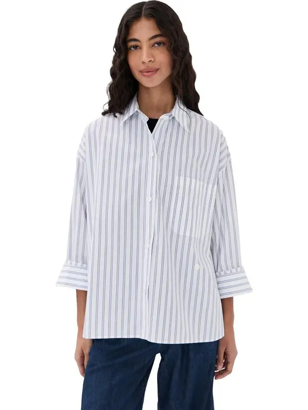 TWP New Earl Striped Shirt - White/midnight