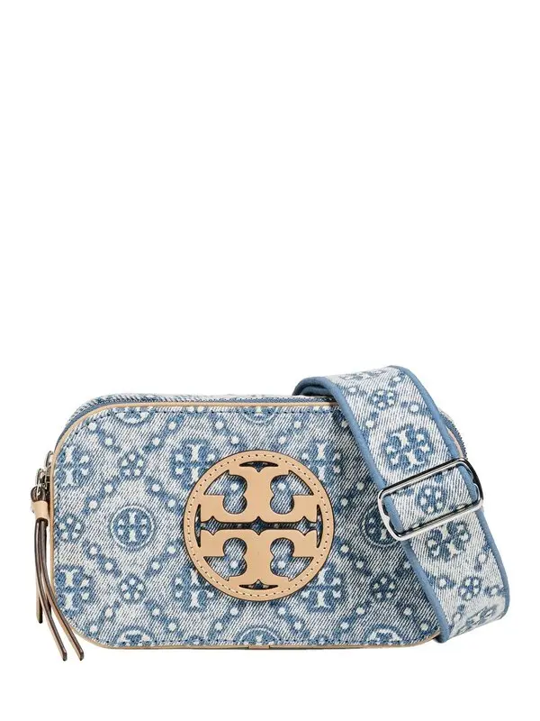 Tory Burch Miller T Monogram Denim Mini Crossbody Bag - Powder Blue