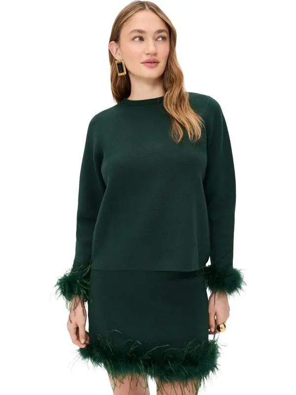 NEVER FULLY DRESSED Feather-trimmed Pullover Jumper - Green