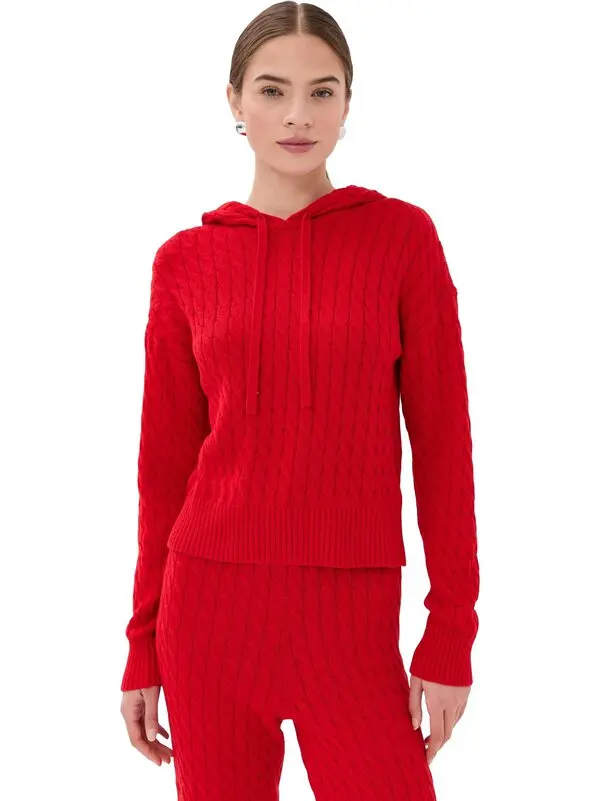 LE BOP Cable Knit Drawstring Hoodie - Crimson