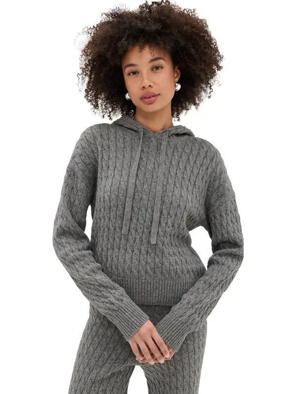 LE BOP Cable Knit Drawstring Hoodie - Heather Grey