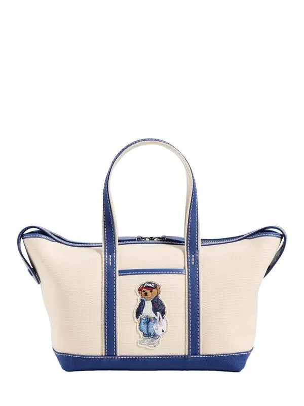 Polo Ralph Lauren Spring Bear Mini Shopper Tote - Ecru/indigo Sky