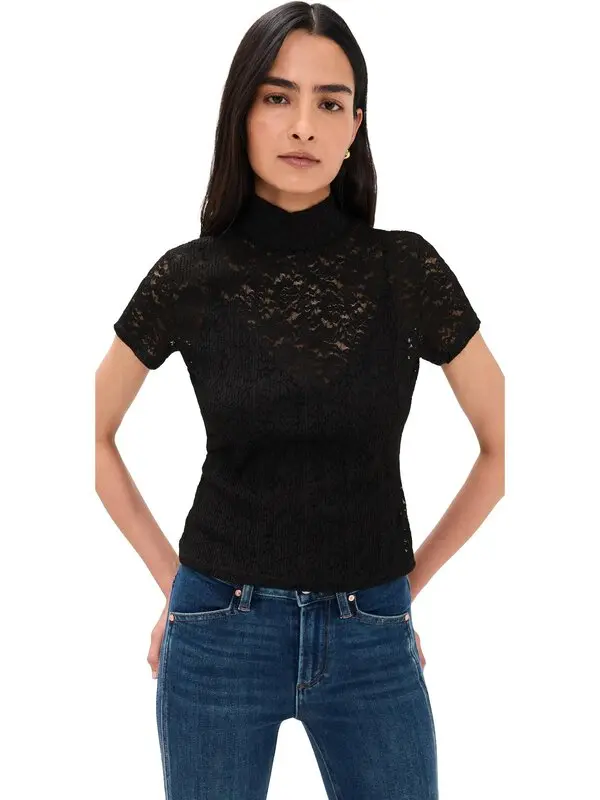 Paige Lace Mock Neck Top - Black