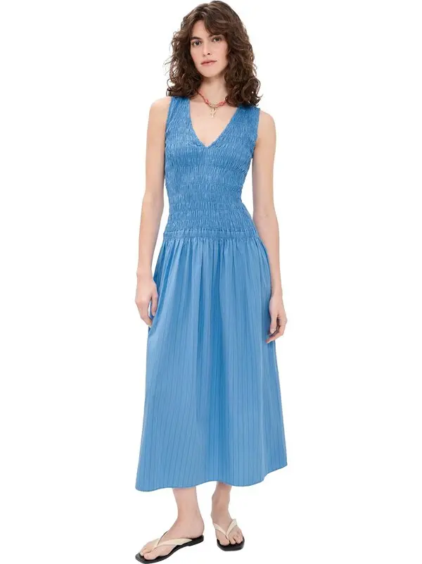 Faithfull The Brand Palomar Midi Dress - Micro Pinstripe/azul