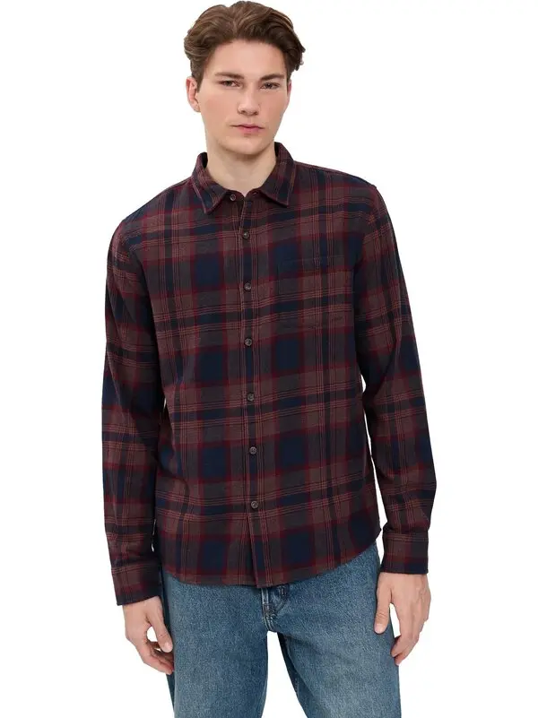 Marine Layer Tahoe Flannel Shirt - Navy/burgundy Plaid