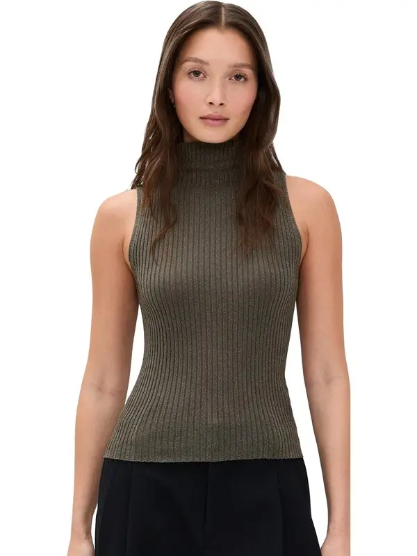 LESET Blake Rib Sleeveless Turtleneck - Moss