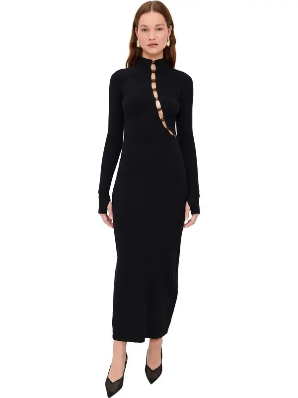 Sir The Label Chiara Beaded Long Sleeve Dress - Black
