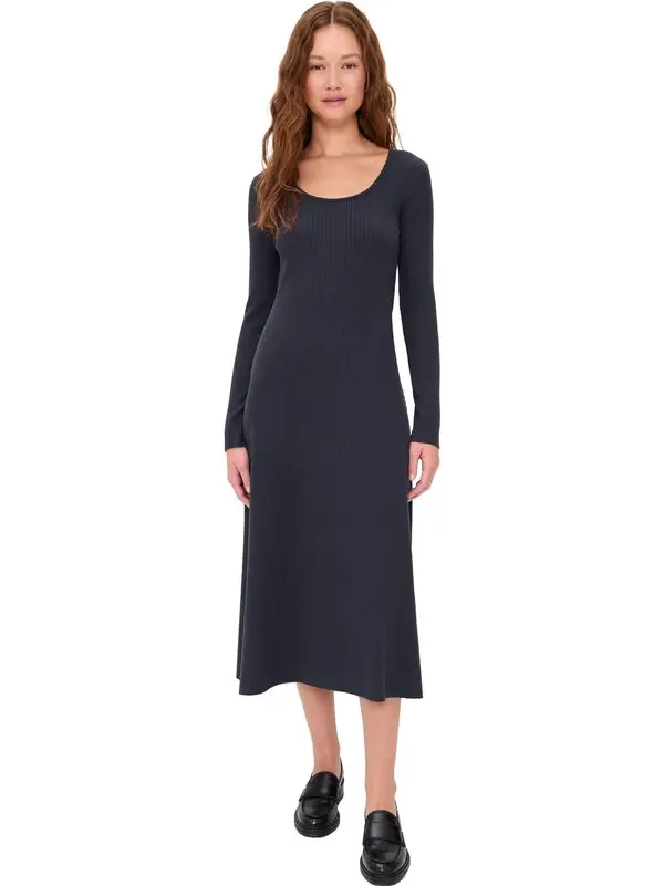 Vince Ribbed Knit Scoop Neck Midi Dress - Night Marine