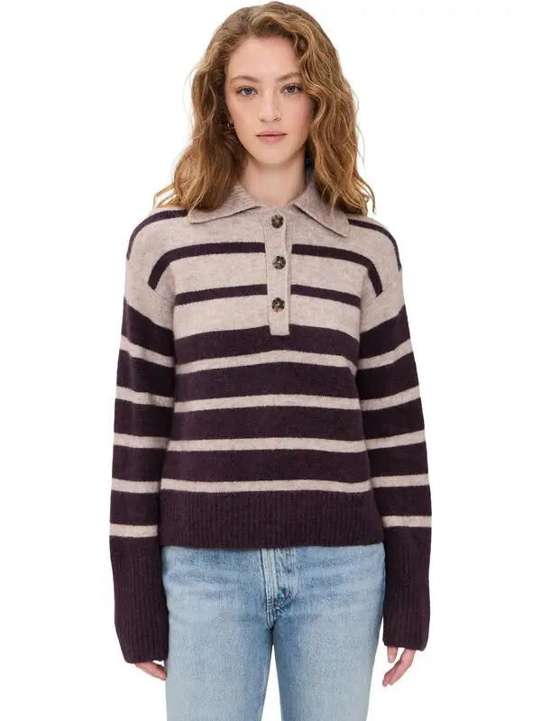 Madewell Striped Polo Sweater - Black Iris Stripe