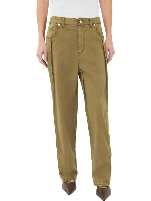 Tibi Garment Dyed Stretch Twill Tucked Pants - Dark Tan