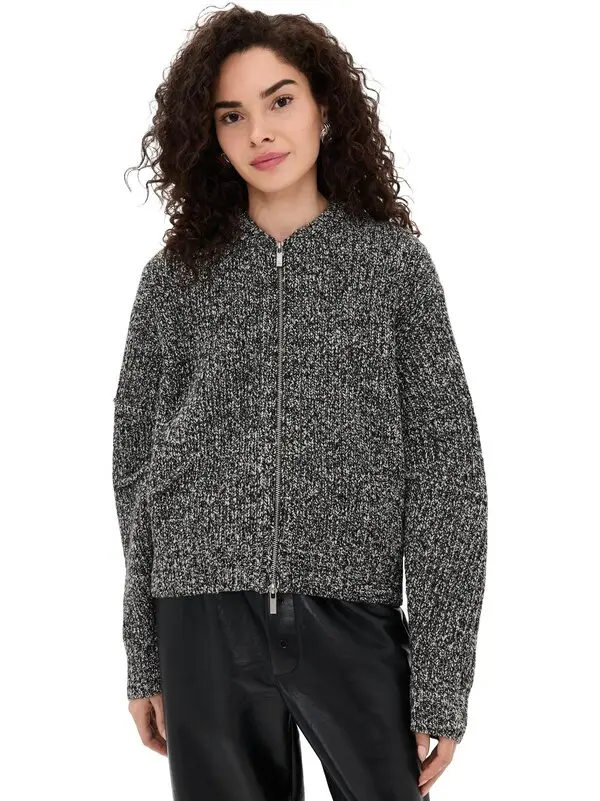 Helmut Lang Marled Zip-up Knit Top - Black/white Marl