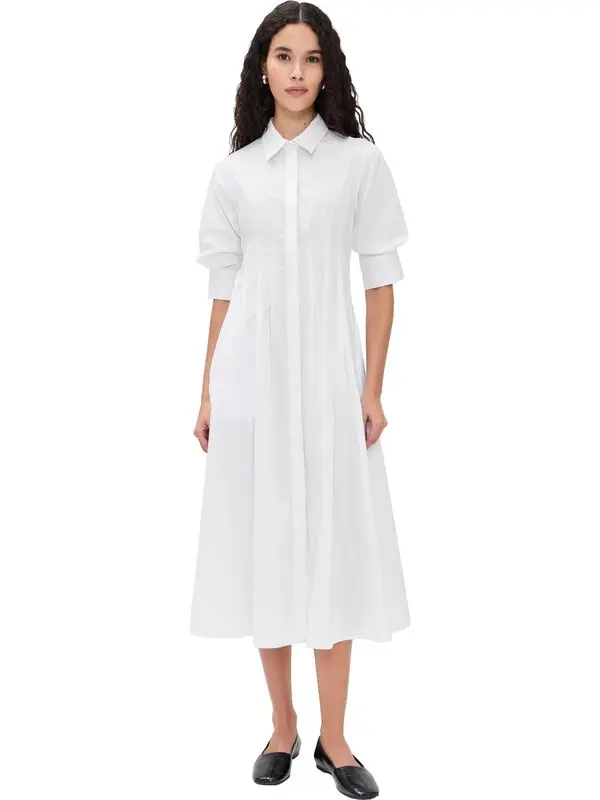 MEIMEIJ Cotton Stretch 3/4 Sleeve Shirt Dress - Off White