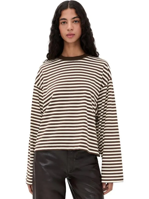 Lioness Long Sleeve Jersey Top - Dark Chocolate Stripe