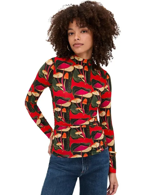 Farm Rio Printed Jersey Blouse - Wild Mushrooms Black