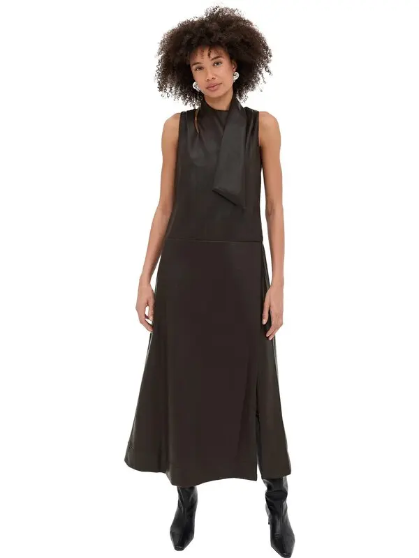 Line & Dot Maddox Faux Leather Maxi Dress - Dark Brown