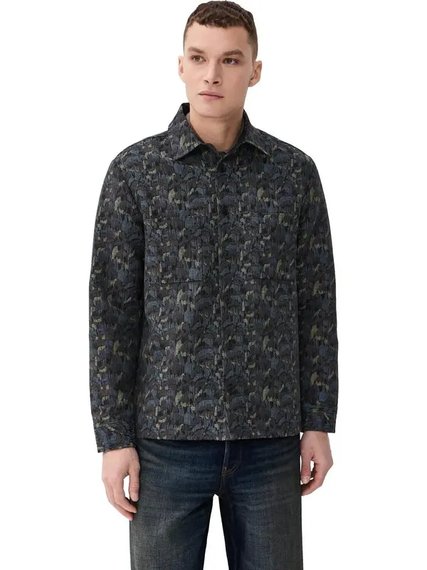 WAX LONDON Whiting Camo Jacquard Overshirt - Navy