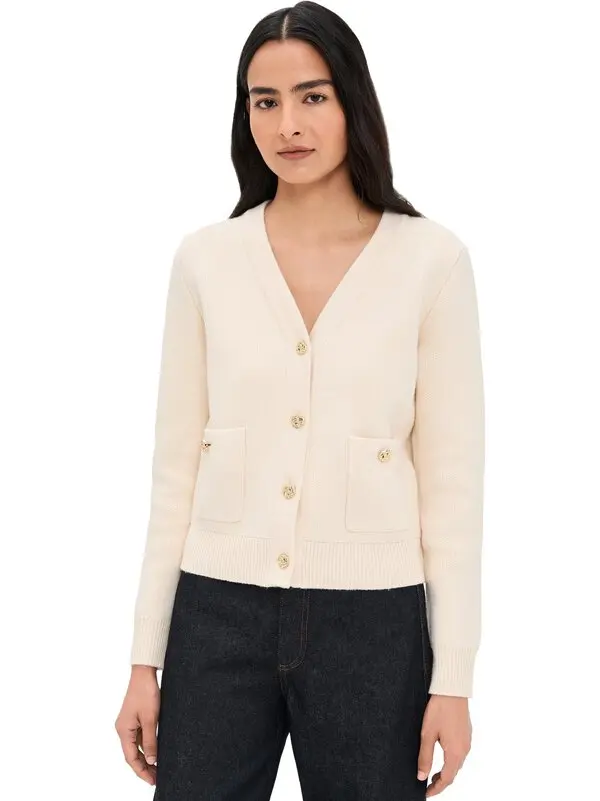 LE BOP Ribbed Cardigan With Gold-toned Buttons - Ivory