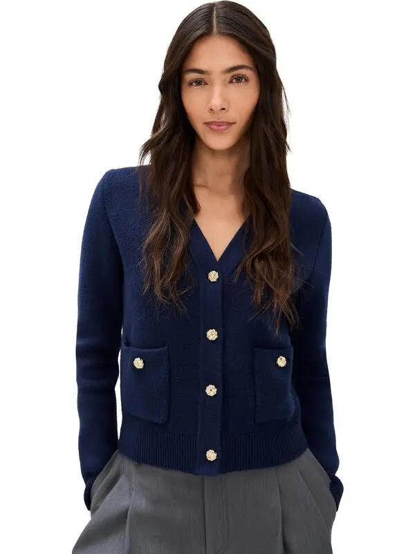 LE BOP Ribbed Cardigan With Gold-toned Buttons - Navy