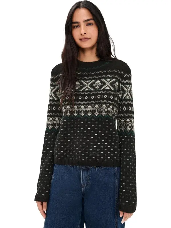 Vince Fair Isle Cashmere Mock Neck Sweater - Black/off White Combo