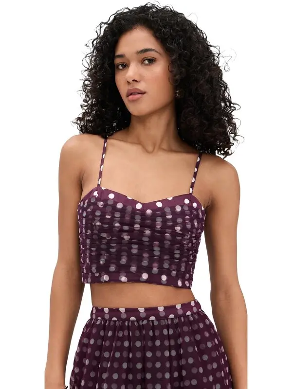 Cinq À Sept Camille Polka Dot Selly Top - Deep Plum/limestone
