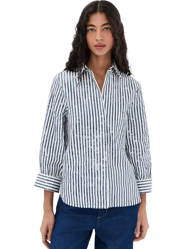 TWP Striped Sequined Shirt - Indigo / White