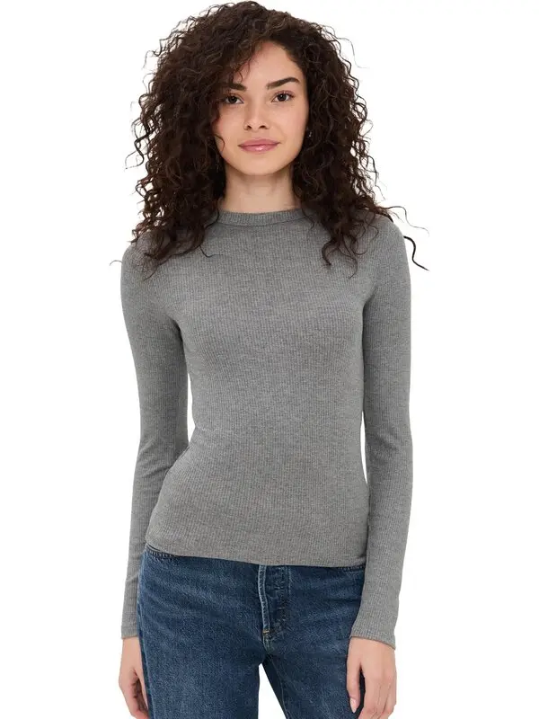 Madewell Drapey Rib Long Sleeve Tee - Heather Black Charcoal