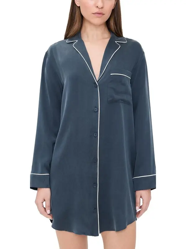 Lunya Long Sleeve Silk Shirt Dress - Deep Blue