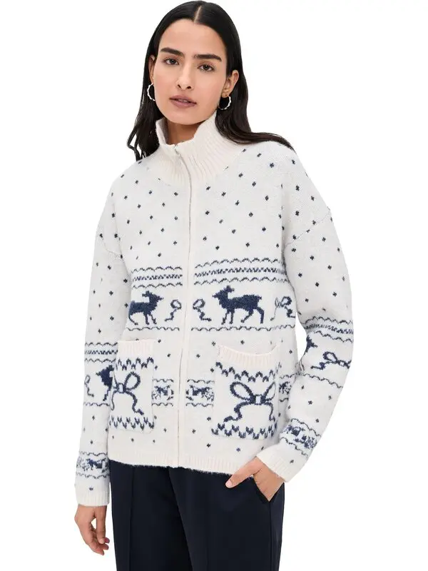 ANOTHER GIRL Fair Isle Knit Quarter Zip Sweater - Cream