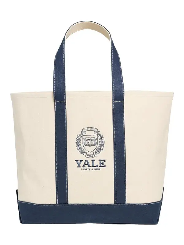 SPORTY & RICH Canvas Tote Bag - Natural/dark Navy