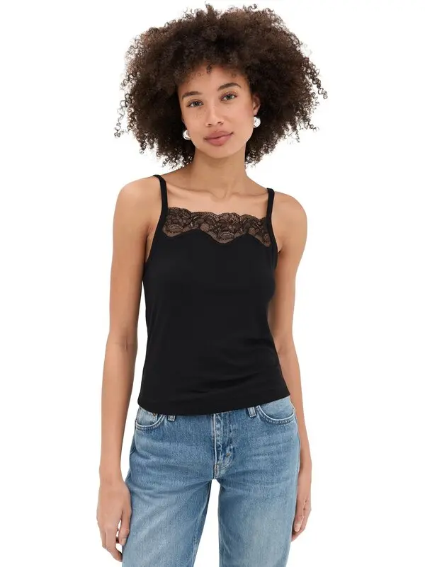 RE/DONE Lace Trimmed Ribbed Cami - Black