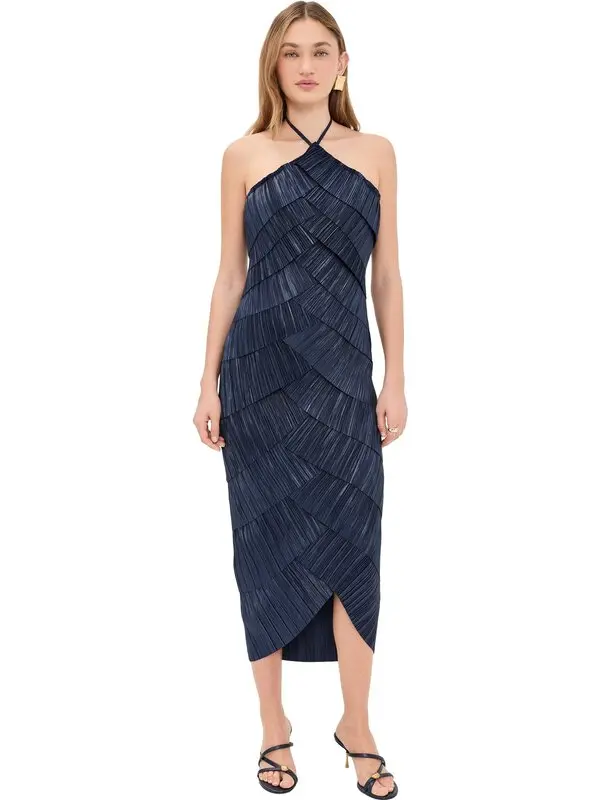 Cult Gaia Patrizia Metallic Plisse Midi Dress - Deep Lake