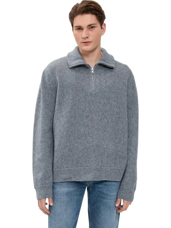 FRAME Wool Blend Zip Sweater - Grey Melange